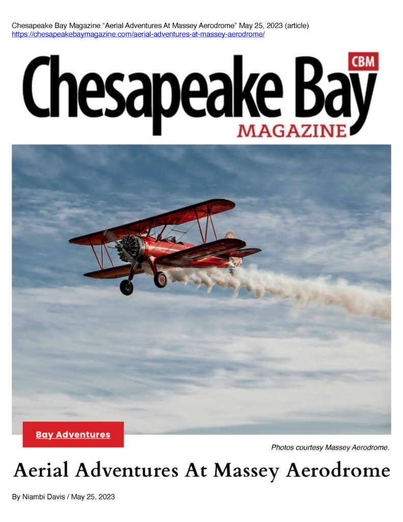 Chesapeake Bay Magazine “Aerial Adventures At Massey Aerodrome ...