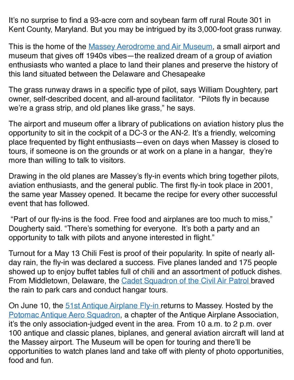 Chesapeake Bay Magazine “Aerial Adventures At Massey Aerodrome ...